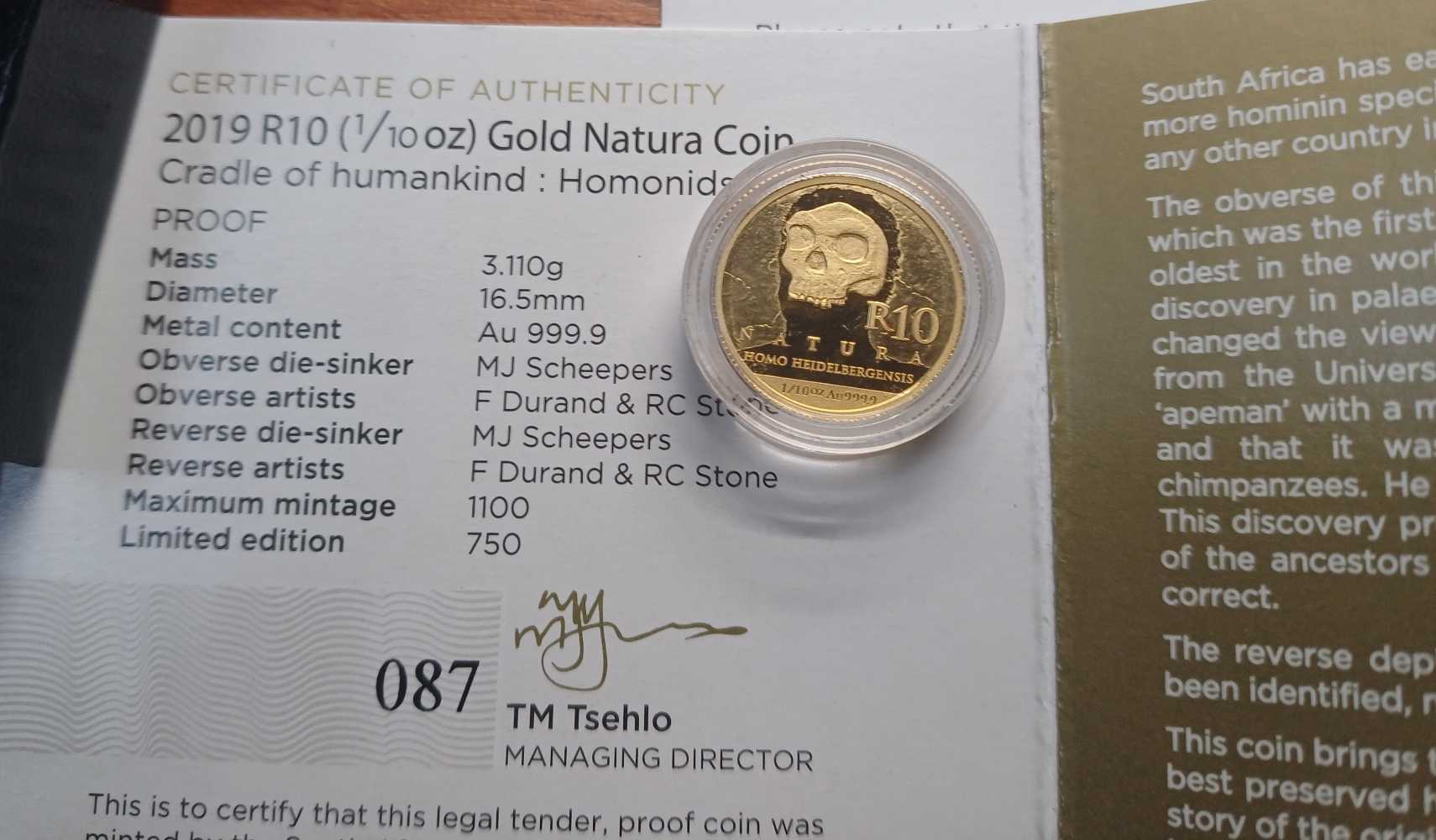Gold Natura Series - 2019 R10 1/10oz Gold Natura Coin 24Carat gold ...