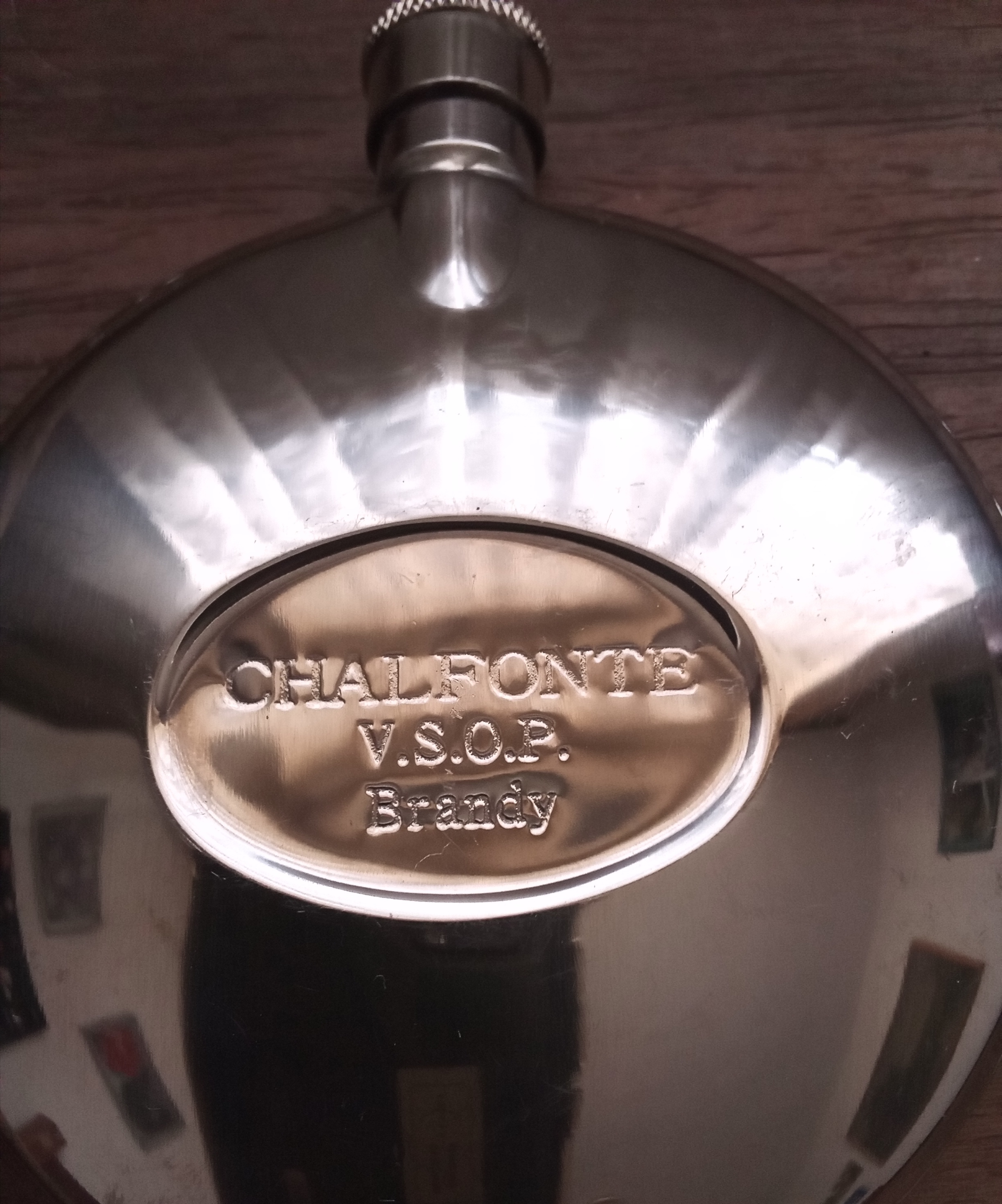 Bar Accessories - CHALFONTE V. S. O. P. BRANDY FLASK. STAINLESS STEEL ...
