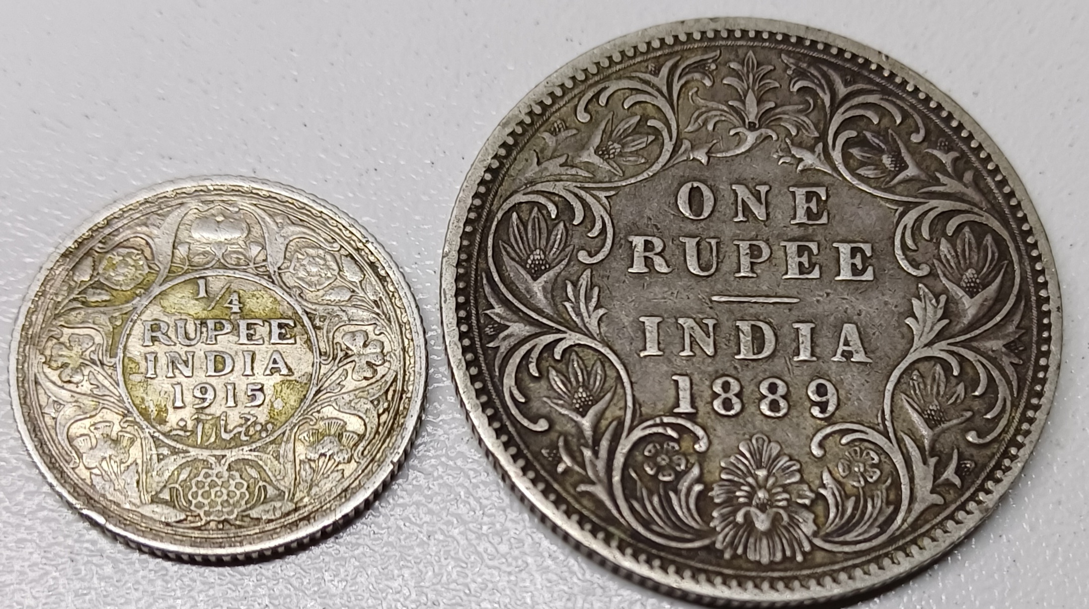 Asia - 2 X INDIA RUPEE COINS .91.7% SILVER 14.3 GRAMS OF91.7% SILVER ...