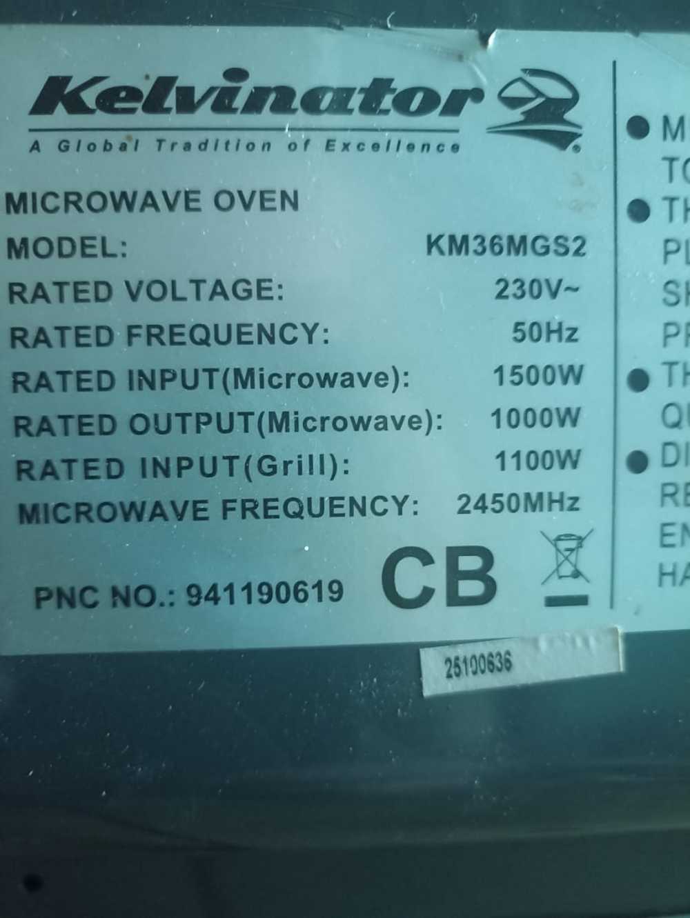 Parts & Accessories - Kelvinator Microwave oven was listed for 1,350.00 ...